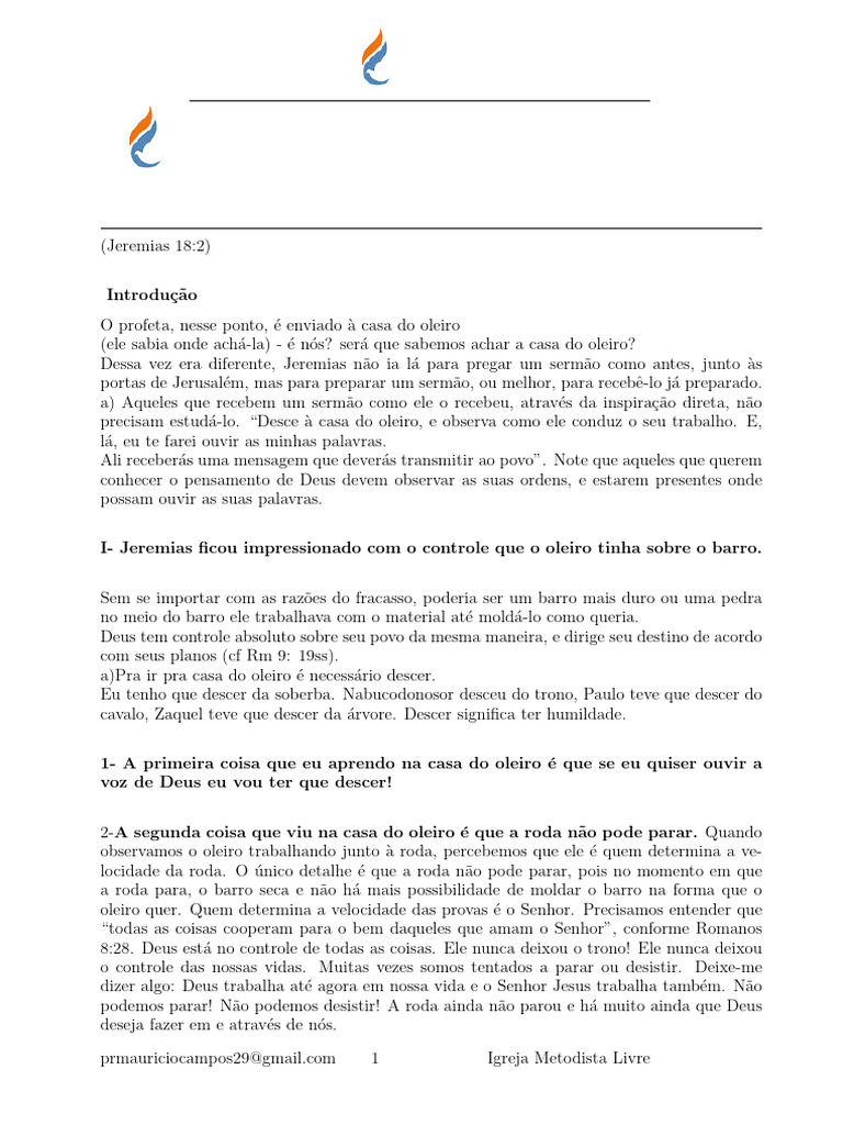 Desce A Casa Do Oleiro Pdf Jeremias Deus
