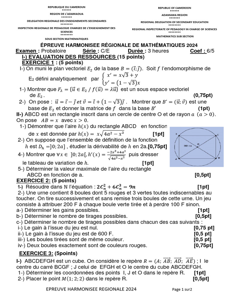 Probatoire BLANC C-E 2024 MATHS | PDF | Coordonnées cartésiennes | Mathématiques
