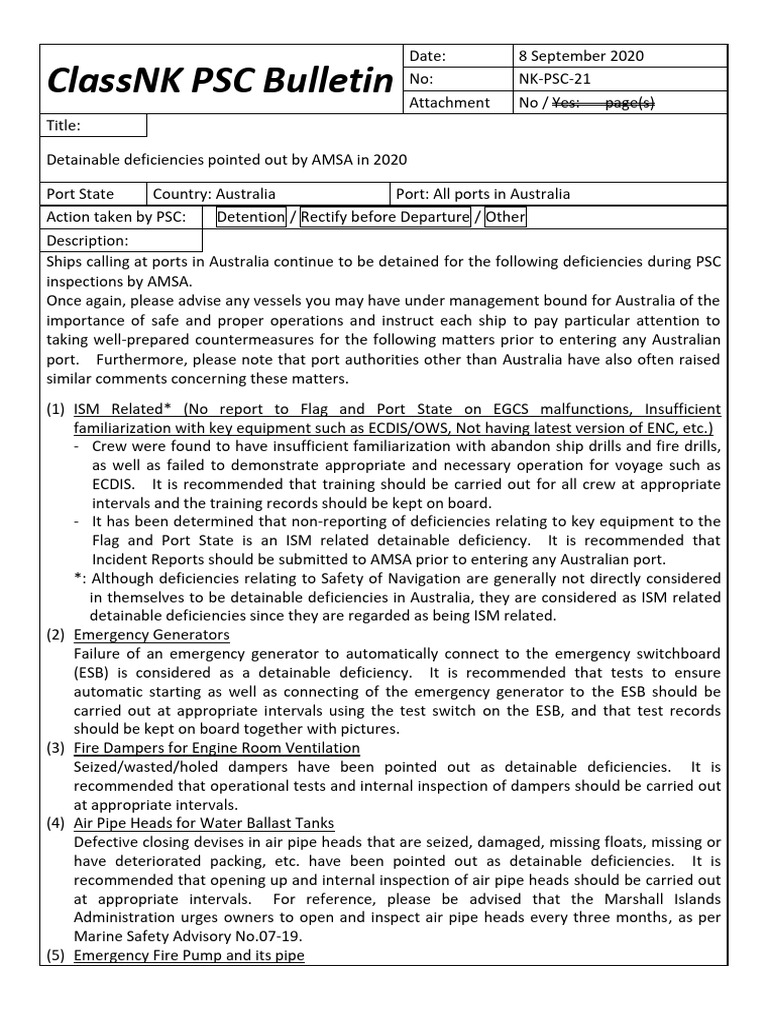 ClassNK PSC Bulletin - E No. NK-PSC-21 | PDF | Pump | Sailor