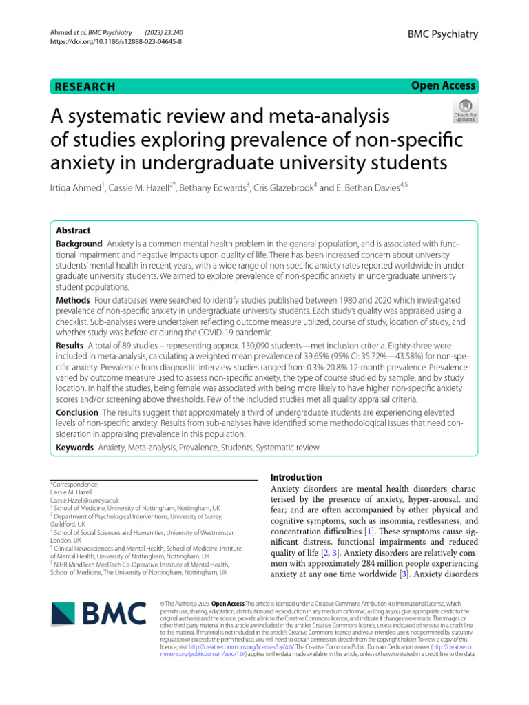 Ahmed Et Al. 2023 - A Systematic Review and Meta-Analysis of Studies Exp ... Evalence of Non ...