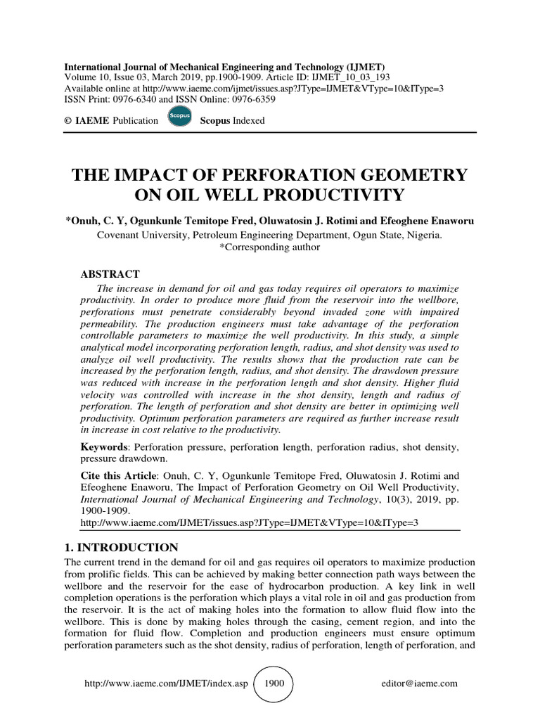 The Impact of Perforation Geometry On Oi | PDF | Fluid Dynamics | Flow ...