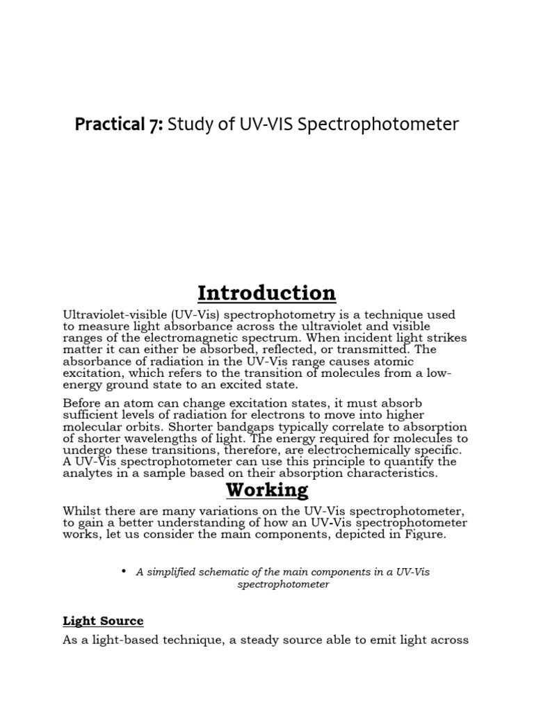 Practical 7: Study of UV-VIS Spectrophotometer: Light Source | PDF | Ultraviolet–Visible ...
