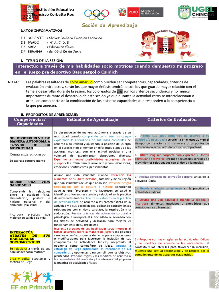 4° Grado SESION DE APRENDIZAJE N° 01 | PDF | Aprendizaje | Evaluación
