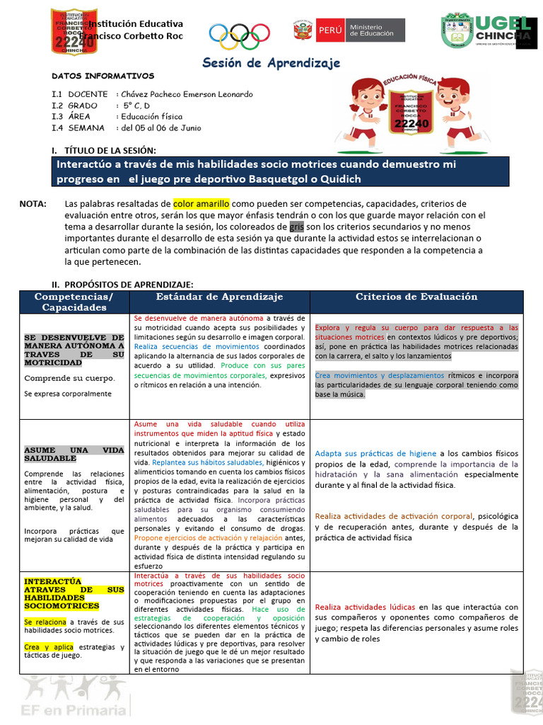 5° Grado SESION DE APRENDIZAJE N° 01 | Descargar gratis PDF | Aprendizaje | Evaluación