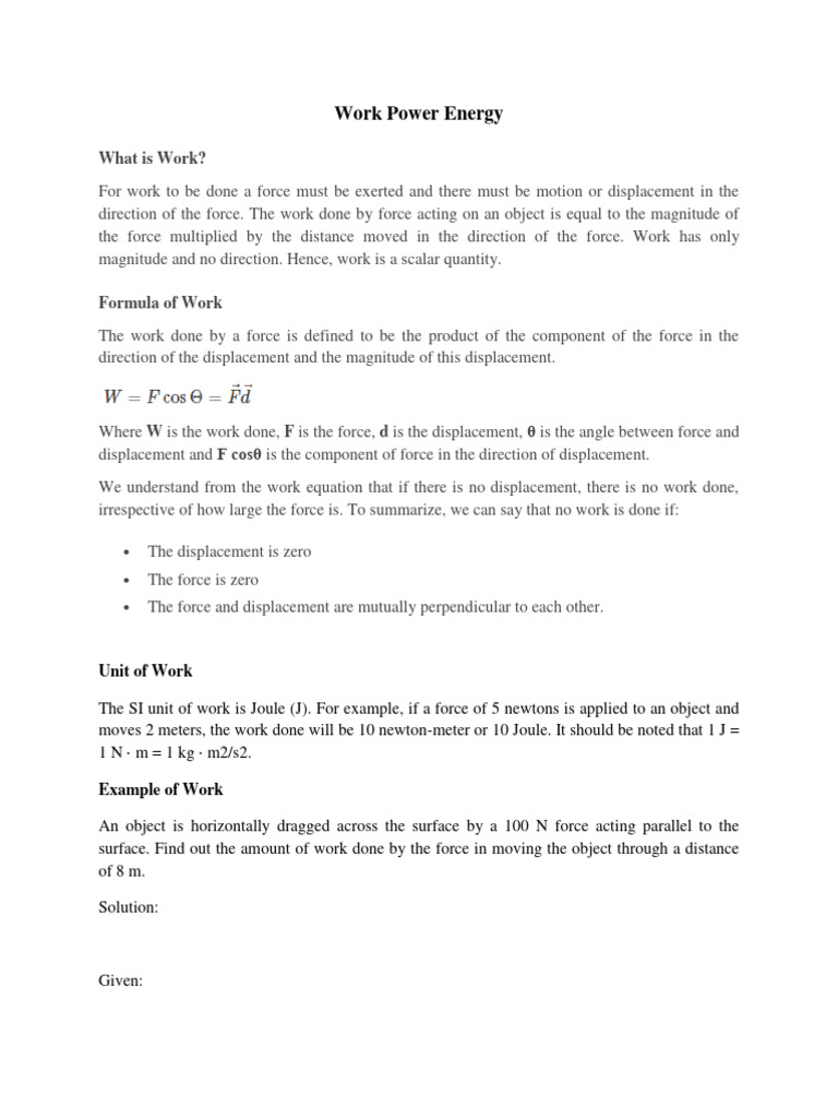 Work Power Energy | Download Free PDF | Potential Energy | Force