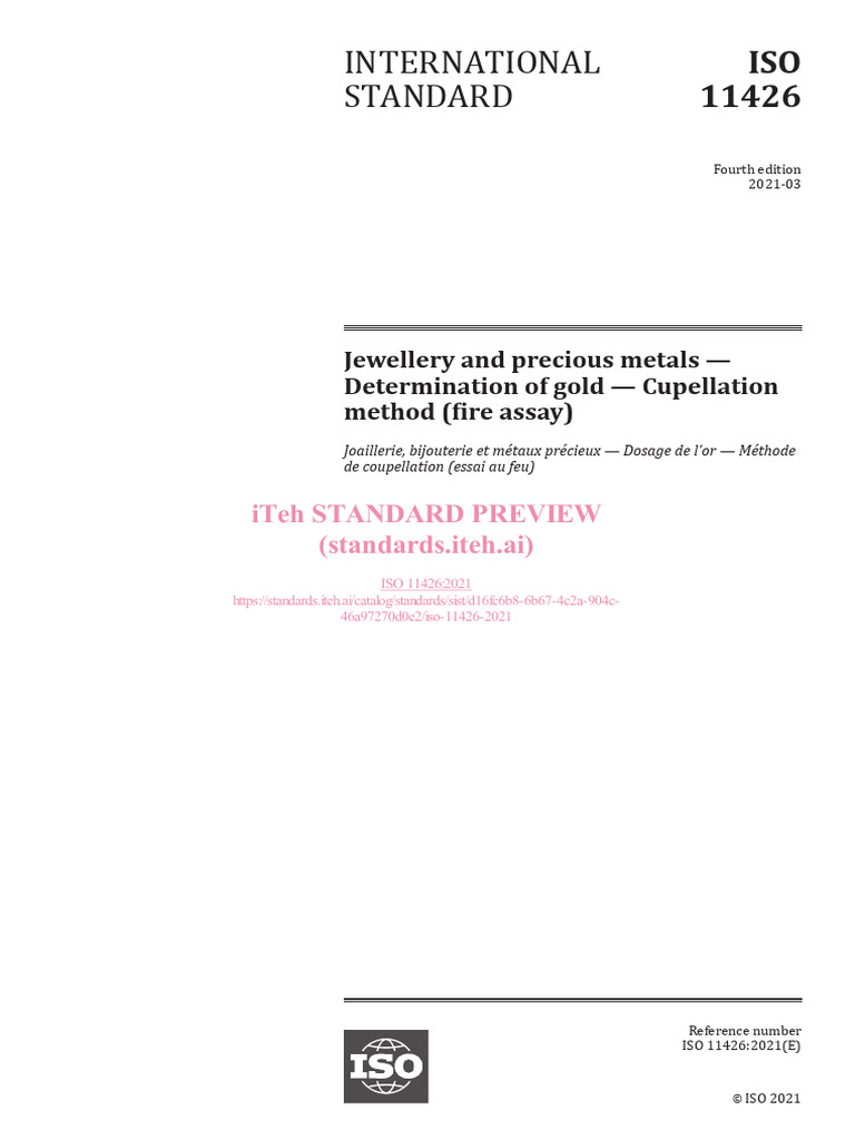 ISO-11426-2021 Copellation | PDF | Metallurgical Assay | Gold