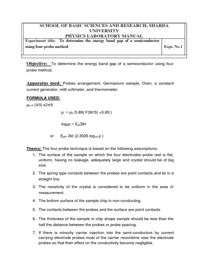 Four Probe Method | PDF | Electrical Resistivity And Conductivity ...