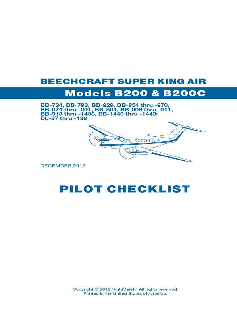 KA B200 & B200C Pilot Checklist | PDF | Landing Gear | Flap (Aeronautics)