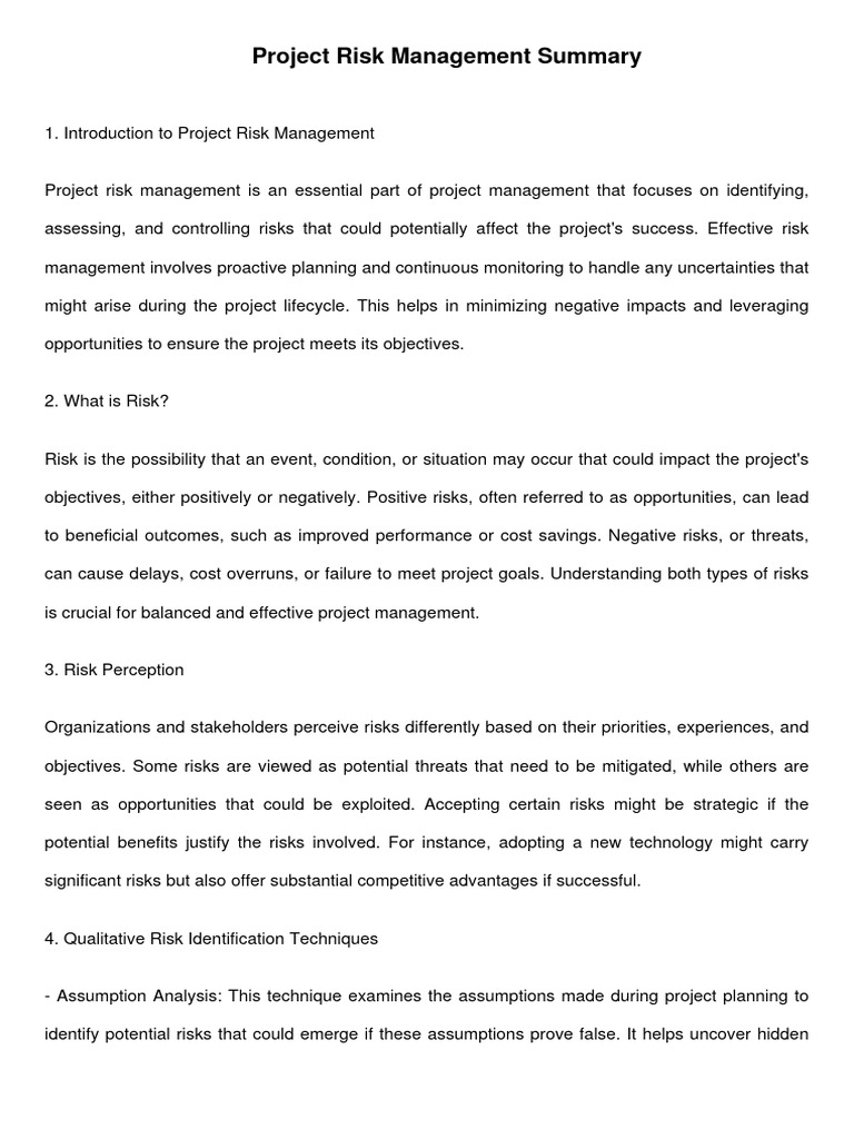 Project Risk Management Summary | PDF | Risk | Risk Management