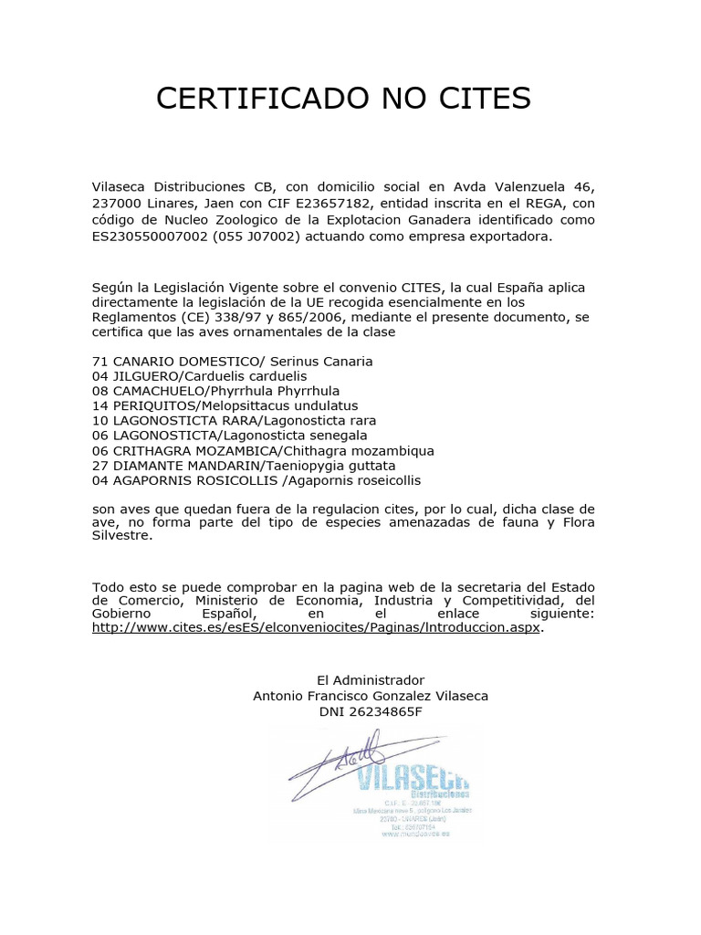 Certificado No Cites | PDF