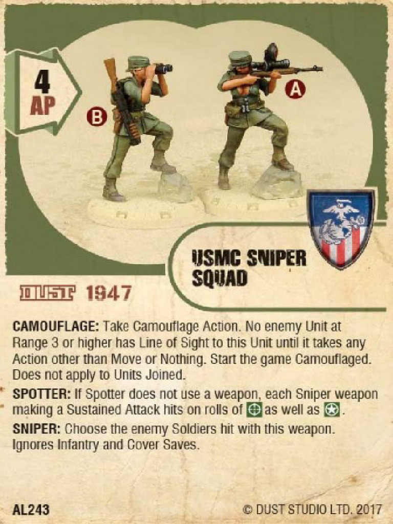 Dust1947 Allies AL243 USMC Sniper Squad CARD Stacked | PDF