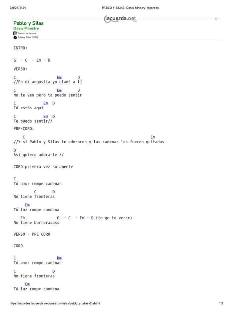 PABLO Y SILAS, Oasis Ministry - Acordes | PDF