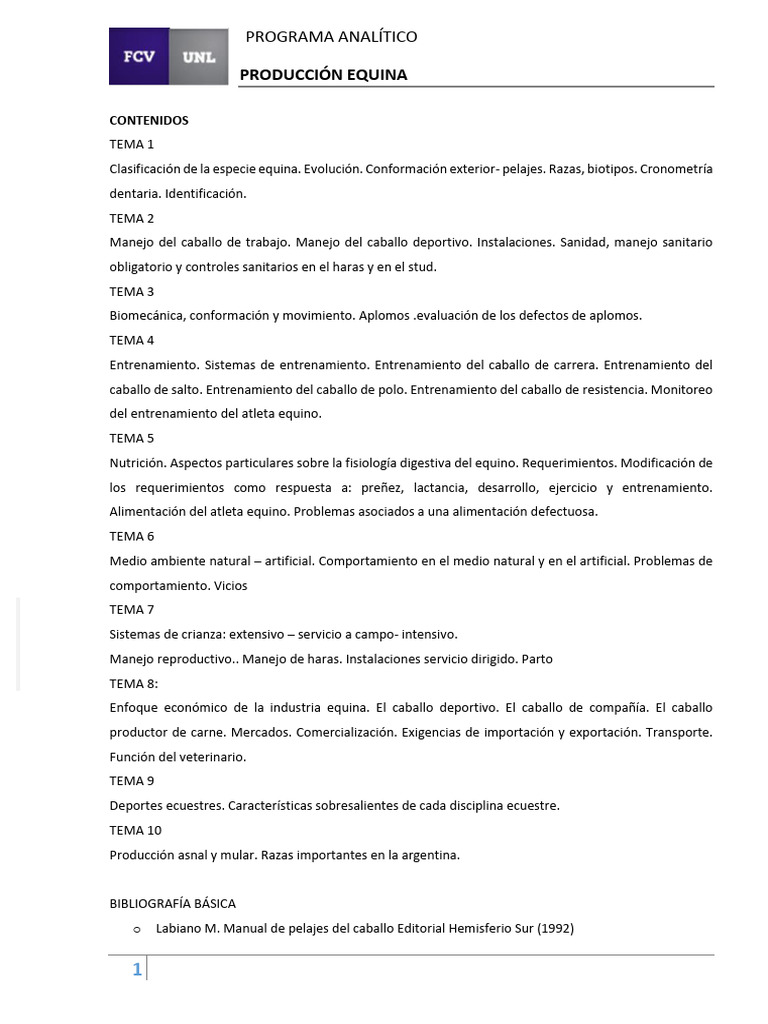 Producción Equina: Manejo y Entrenamiento | PDF | Caballos | Zoología