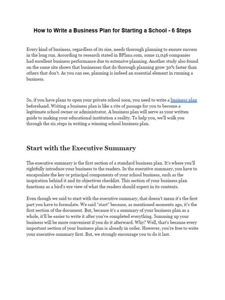 How To Write A Business Plan For Starting A School - 6 Steps | PDF ...