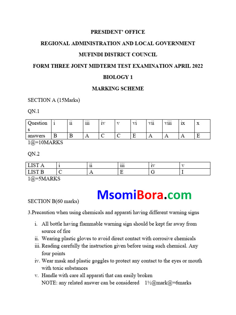 Biology F 3 Marking Scheme | PDF | Leaf | Plant Stem