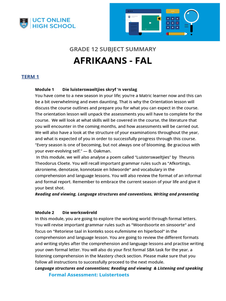 UCT OHS - Grade 12 Afrikaans (1) | Download Free PDF | Grammar | Writing