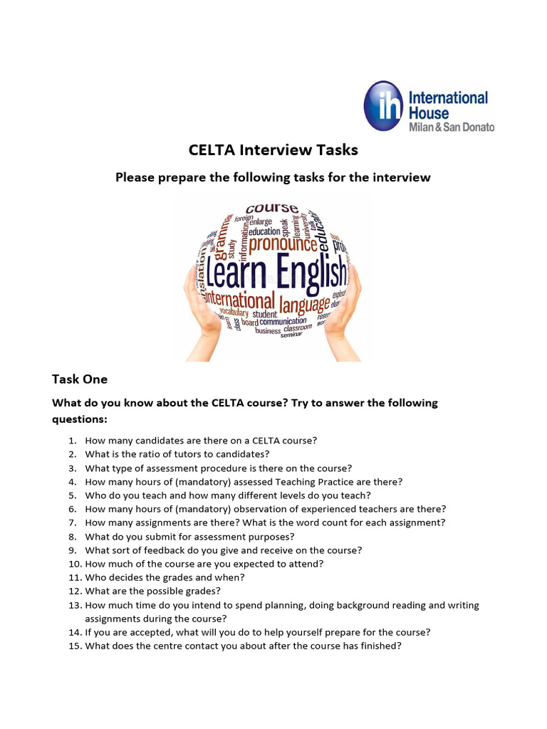 CELTA Interview Tasks (Updated Version) | PDF | Career & Growth ...
