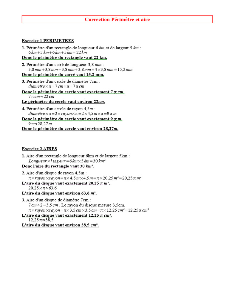 Perimetre Et Aire-Correction | PDF | Zone | Triangle