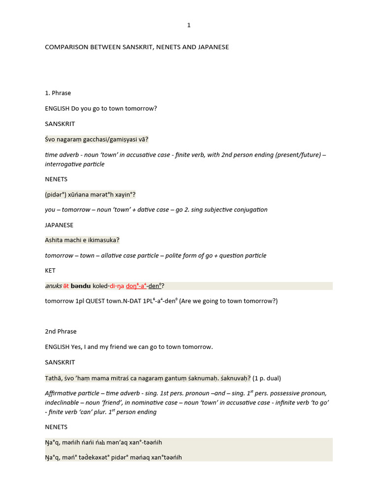 Comparison between Sanskrit Nenets Ket and Japanese | PDF | Verb | Plural