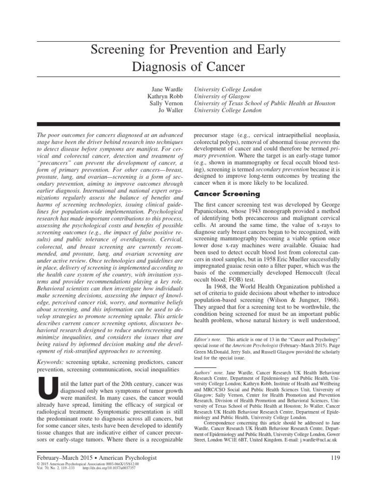 Cancer Screening: Prevention & Diagnosis | PDF | Screening (Medicine ...