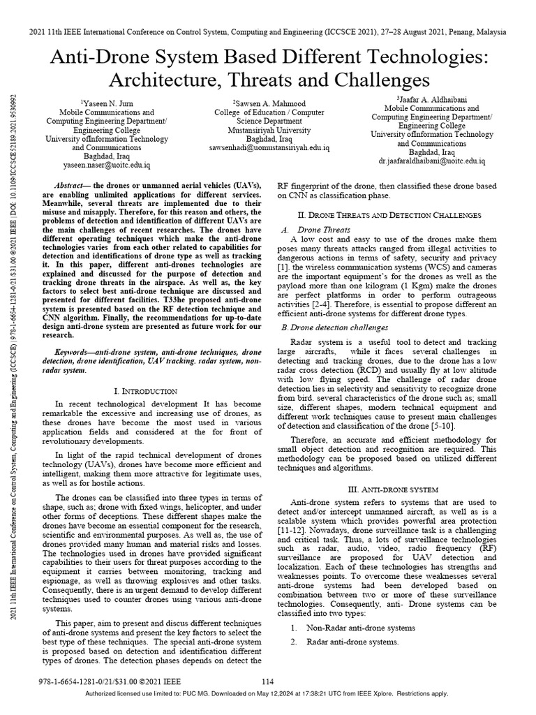 Anti-Drone System Based Different Technologies Architecture Threats and ...