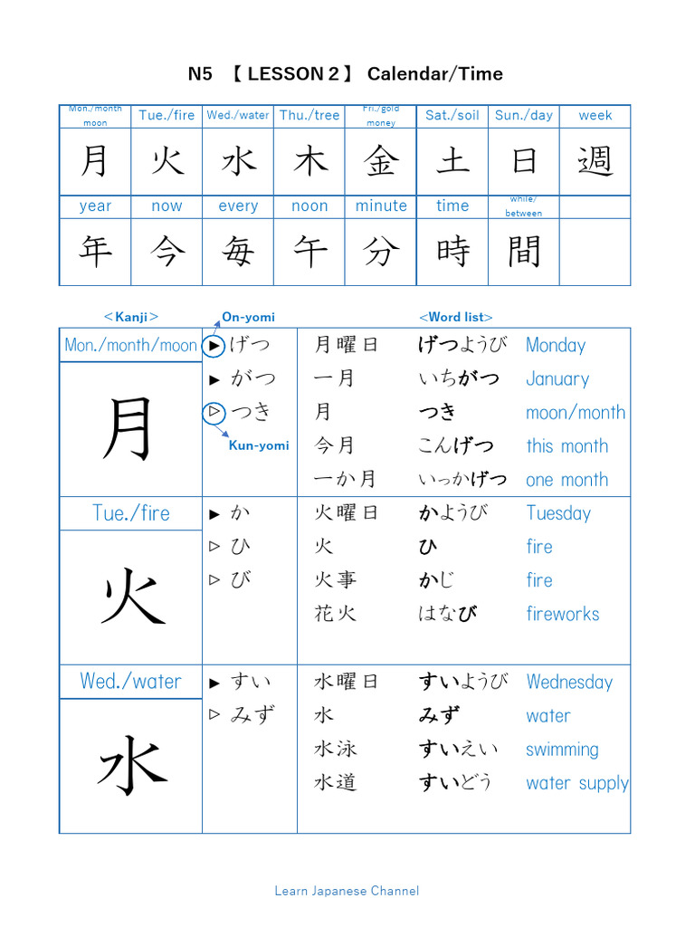Kanji n5 (2) Calendar | PDF