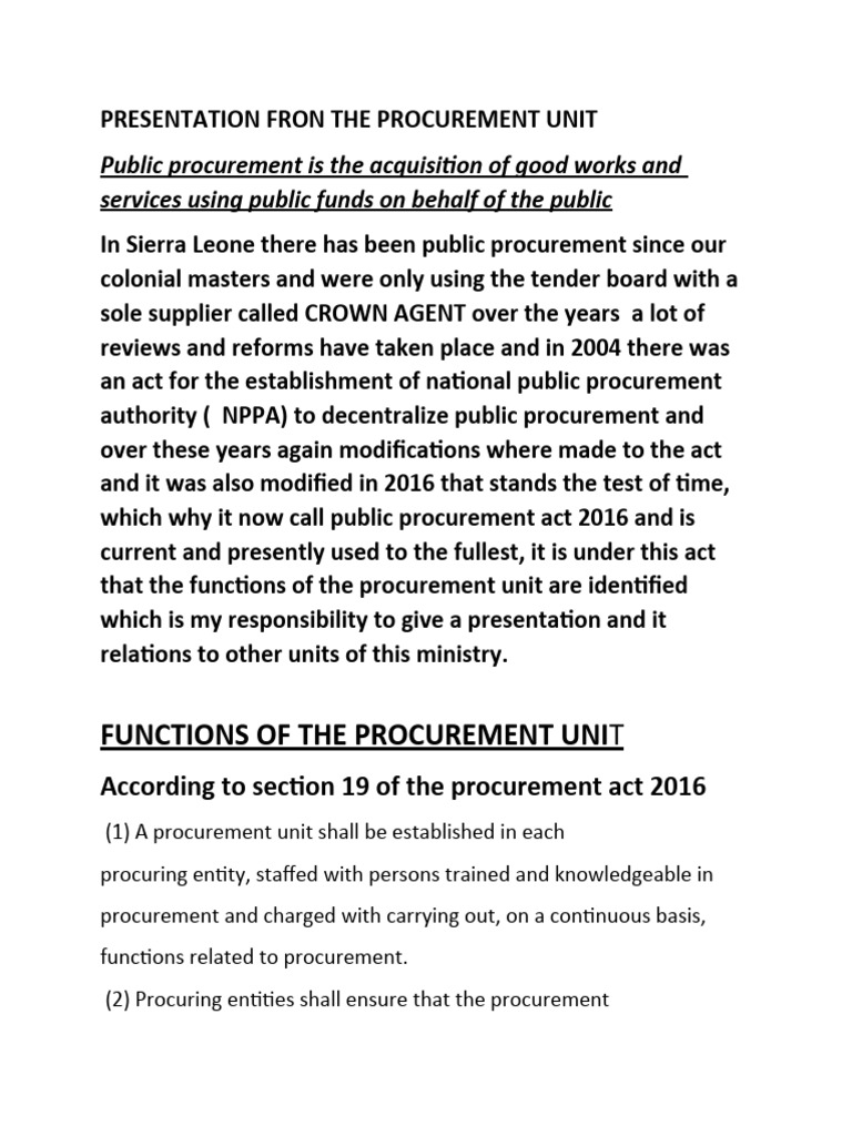 Functions of the Procuremenr Unit | Download Free PDF | Procurement
