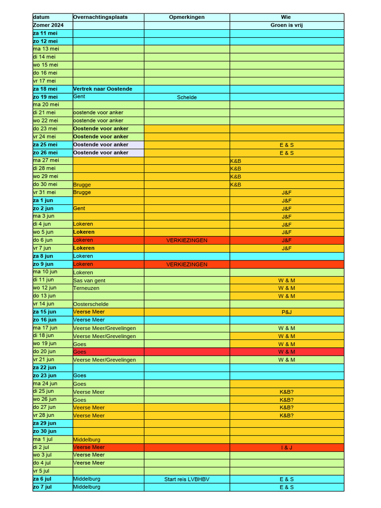 12 Planning Zomer 2024 Zouz | PDF