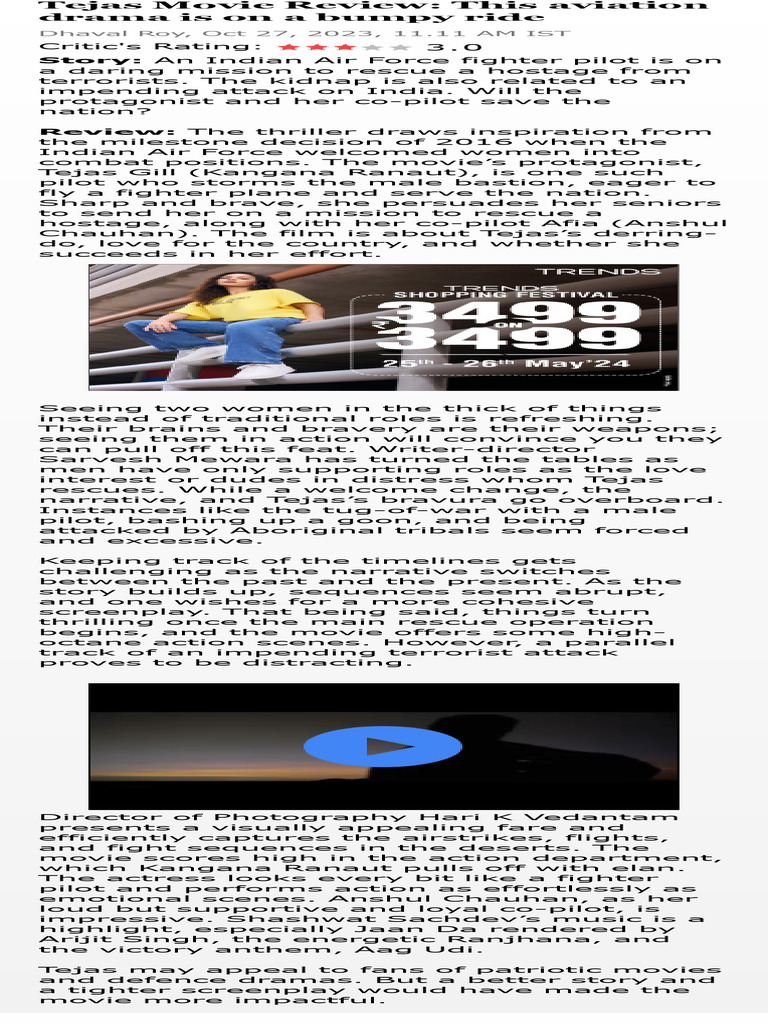 Tejas Movie Review This Aviation Drama Is On A Bumpy Ride | PDF