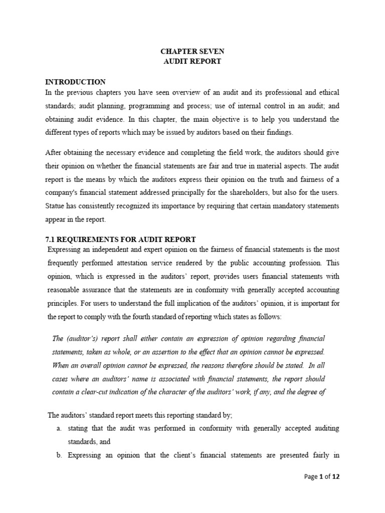 AuditinCHAPTER VII | PDF | Auditor's Report | Financial Audit