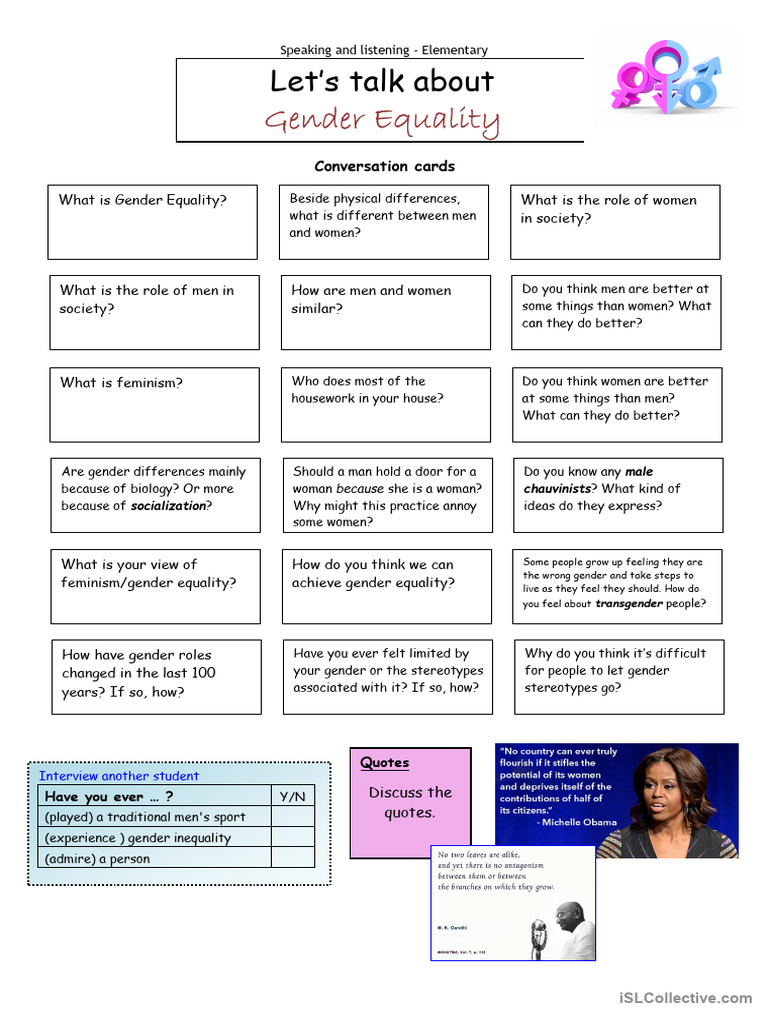 Gender Equality Discussion Cards | PDF | Gender | Gender Studies