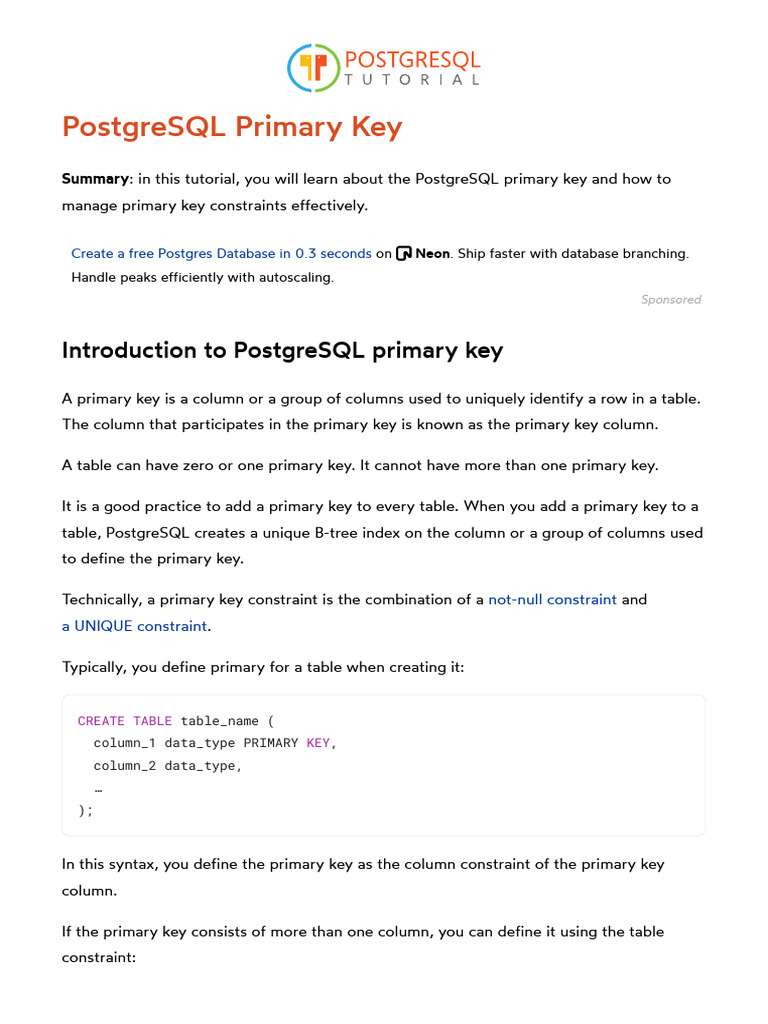 Postgresql Primary Key Pdf Postgre Sql Software Engineering