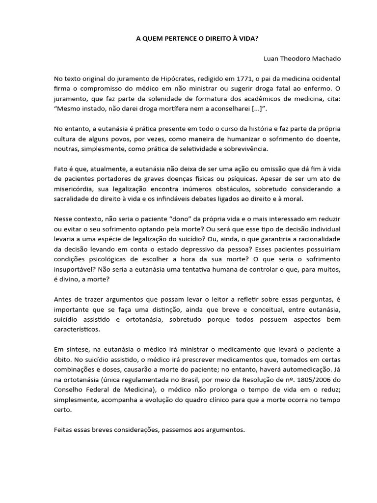 Artigo 02 - Eutanásia e Direito À Vida para Publicar | PDF | Morte