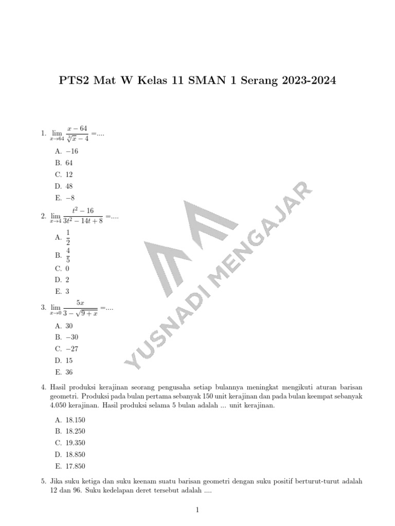PTS2 Mat W Kelas 11 SMAN 1 Serang 2023 2024 | PDF