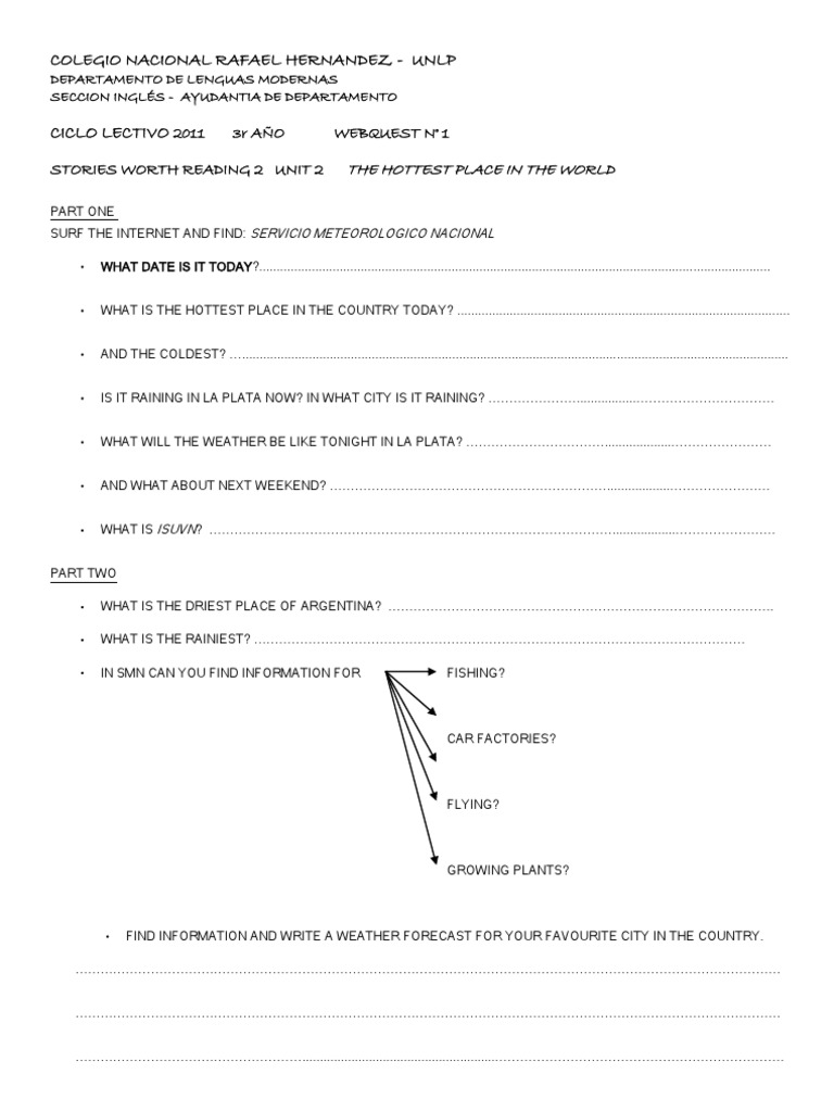 Weather Webquest for English Learners | PDF