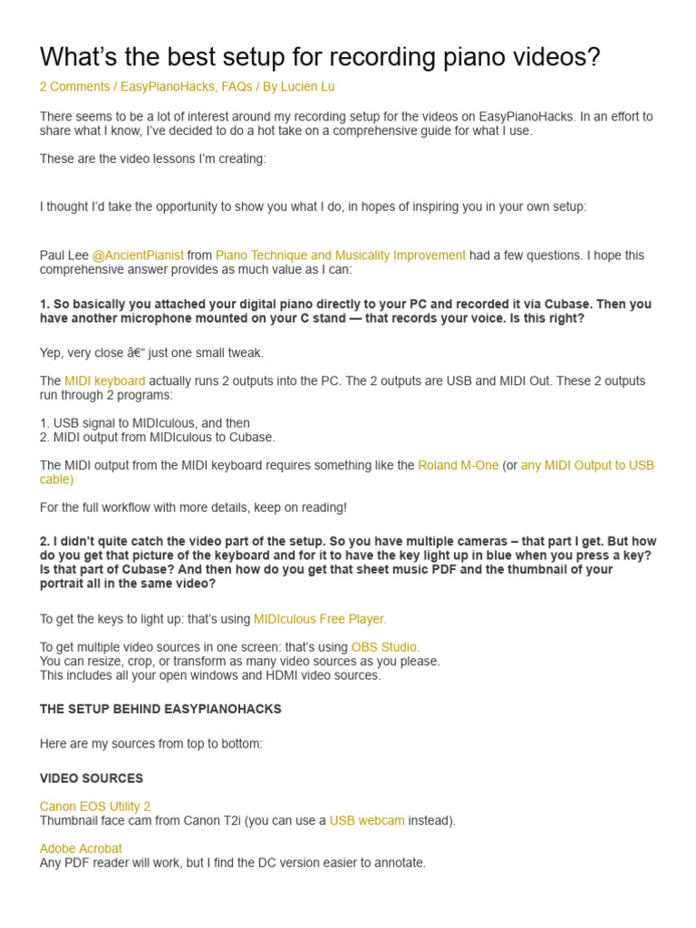 What's the Best Setup for Recording Piano Videos_ - EasyPianoHacks | Download Free PDF ...