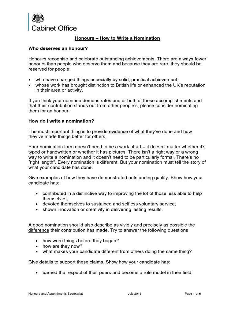 OBE Nomination | PDF