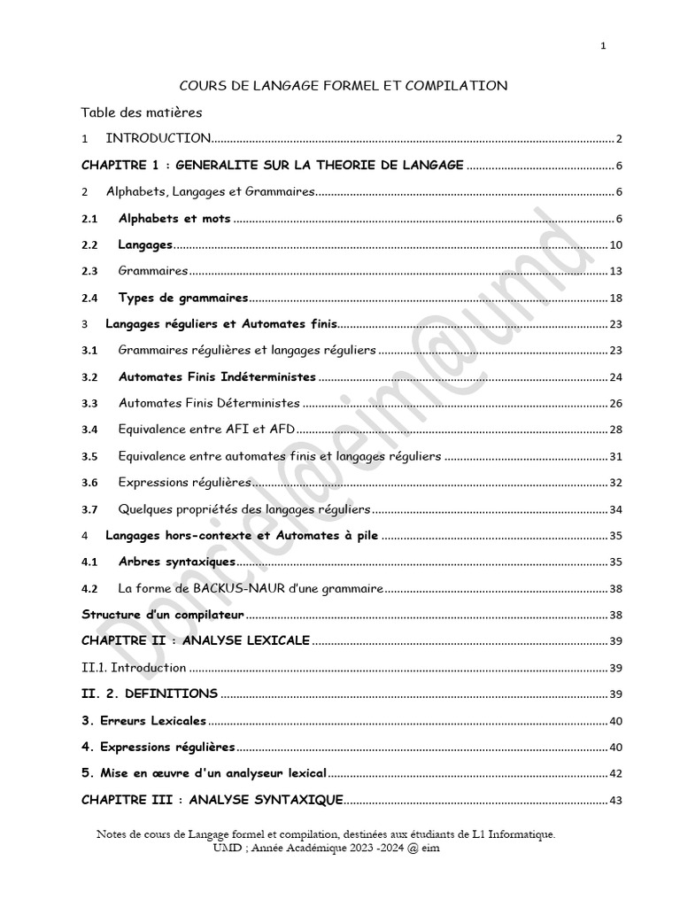 Cours de Langage Formel Et Compilation | PDF | Analyse syntaxique ...