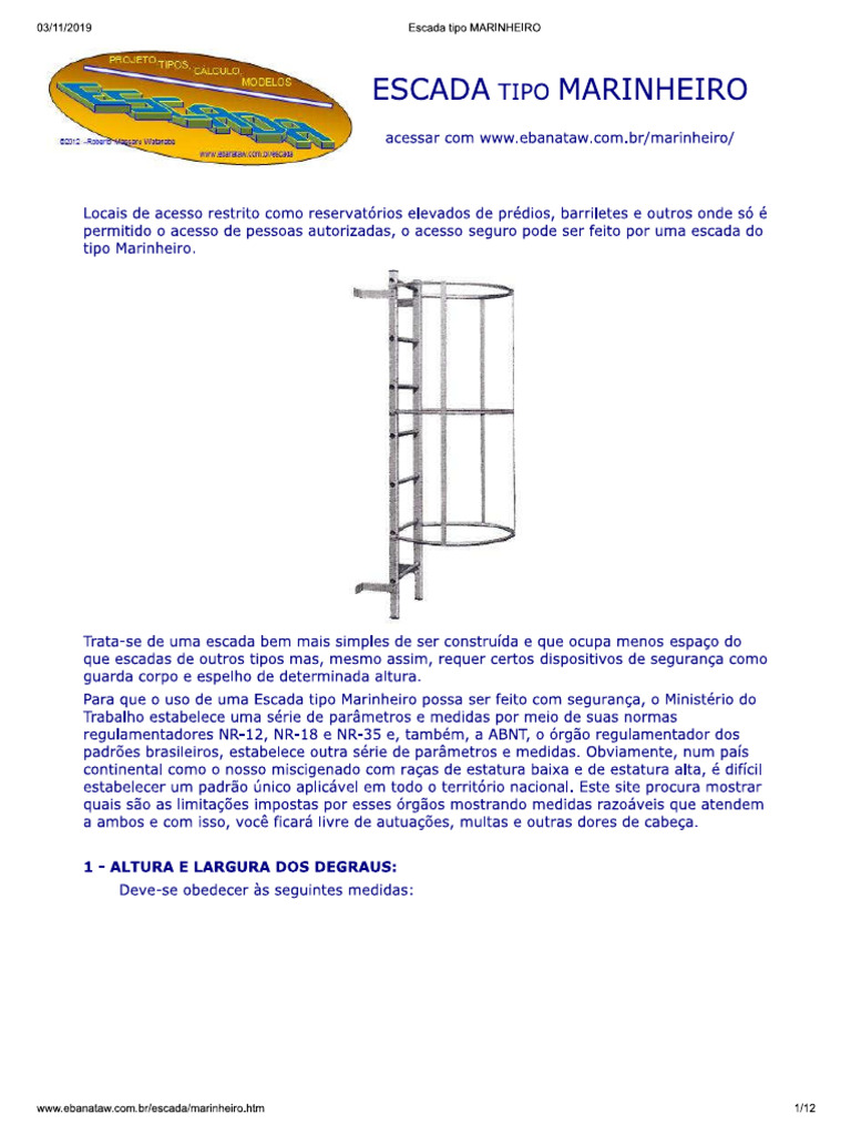 NR 12 e Nbr 15708 - Escada Tipo MARINHEIRO | PDF
