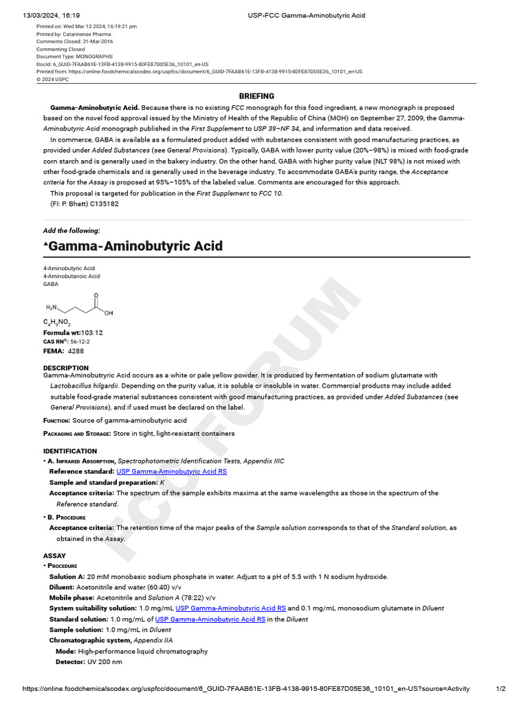 USP-FCC Gamma-Aminobutyric Acid | PDF | Chemistry | Physical Sciences