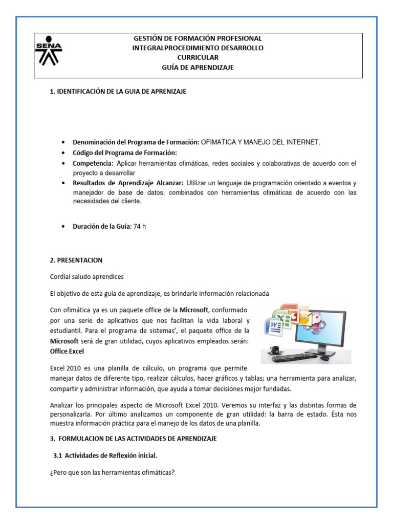 GFPI-F-019 Formato Guía de Aprendizaje Excel | PDF | Microsoft Excel | Microsoft