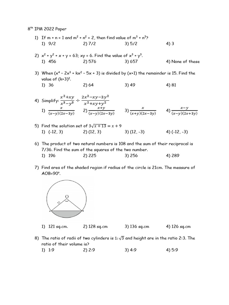 IPM 2022 Math Problem Set | PDF | Mathematics | Elementary Mathematics