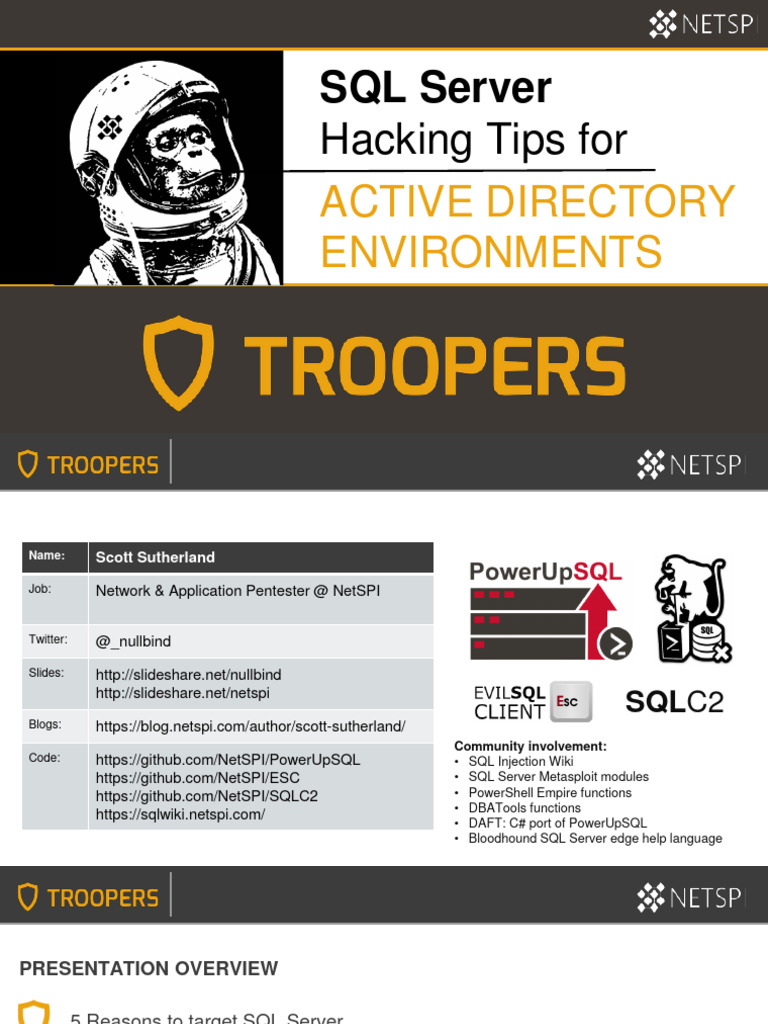 2020-Troopers20-SQL Server Hacking Tips For Active Directory Environments - Final | PDF ...