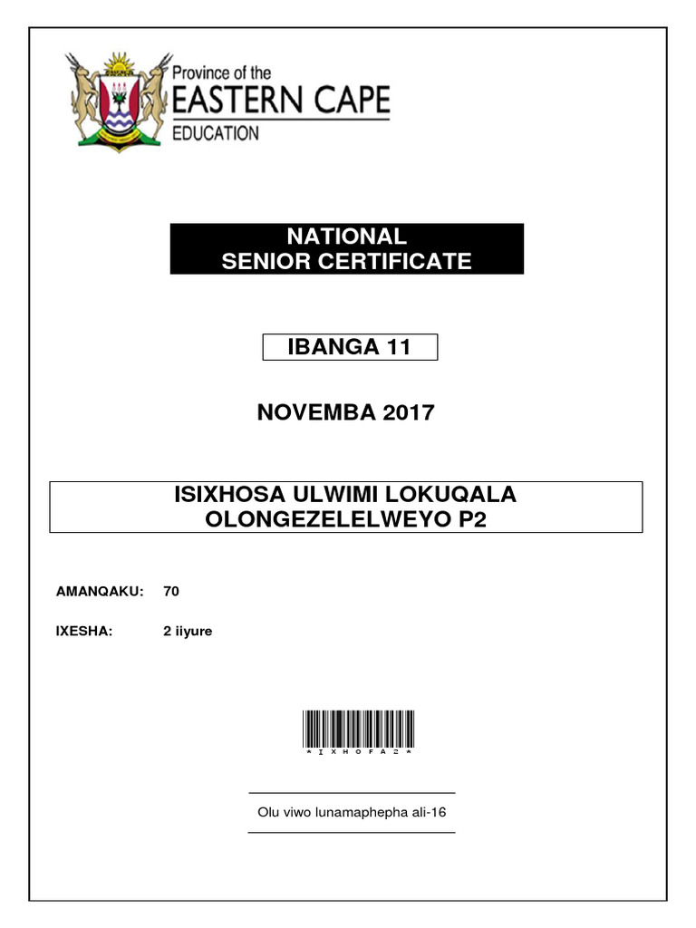 Xhosa Fal P2 GR11 QP Nov2017 | PDF | Bantu | Linguistics