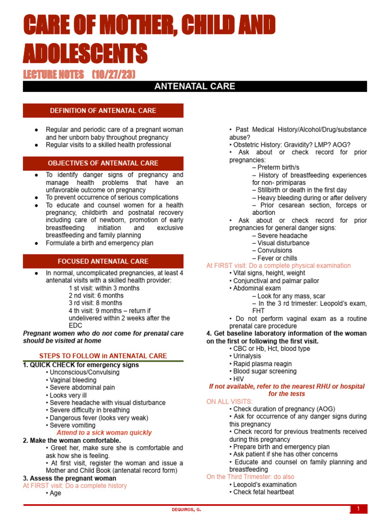 Antenatal Care Guidelines and Practices | PDF | Pregnancy | Childbirth