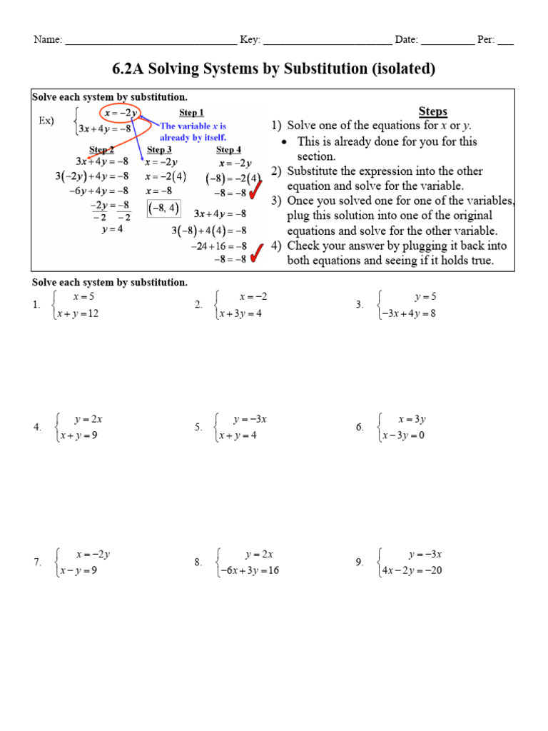 Solving Systems by Substitution | PDF | Equations | Mathematics