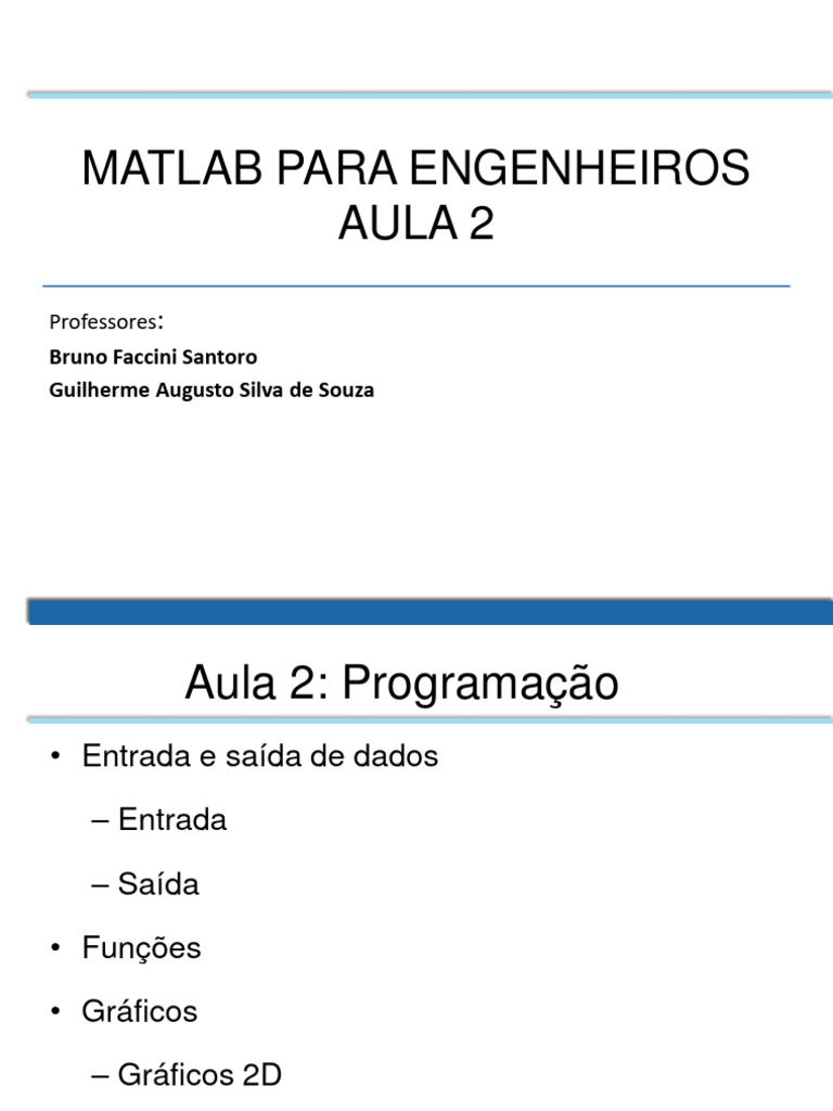 2018 - Curso de MATLAB - Aula 2 | PDF | Matlab | Arquivo de texto