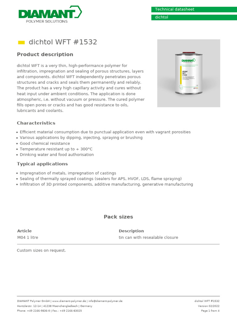 diamant-technical-data-sheet-dichtol-wft-1532 | PDF | Porosity | Waste