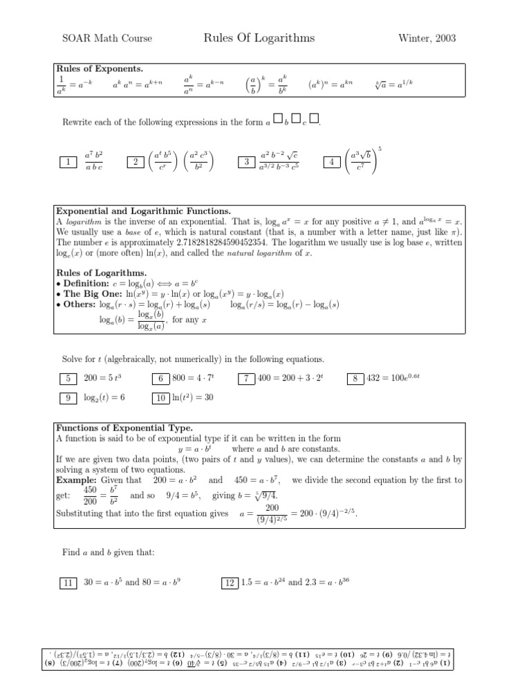 Logarithm and Exponential Rules Guide | PDF