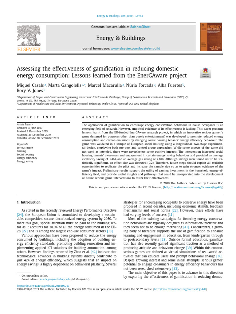 Assessing The Effectiveness of Gamification in Reducing Domestic Energy ...